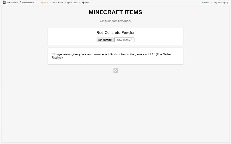 MINECRAFT ITEMS ― Perchance Generator