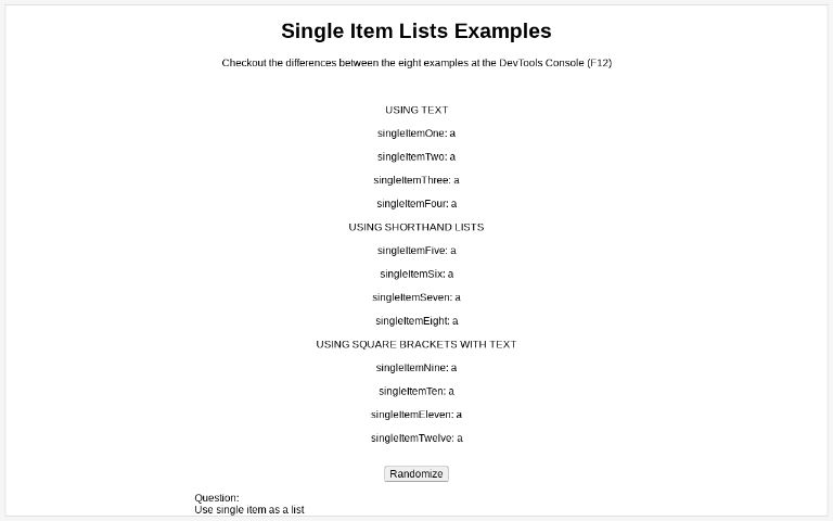 Single Item Lists Examples ― Perchance Generator