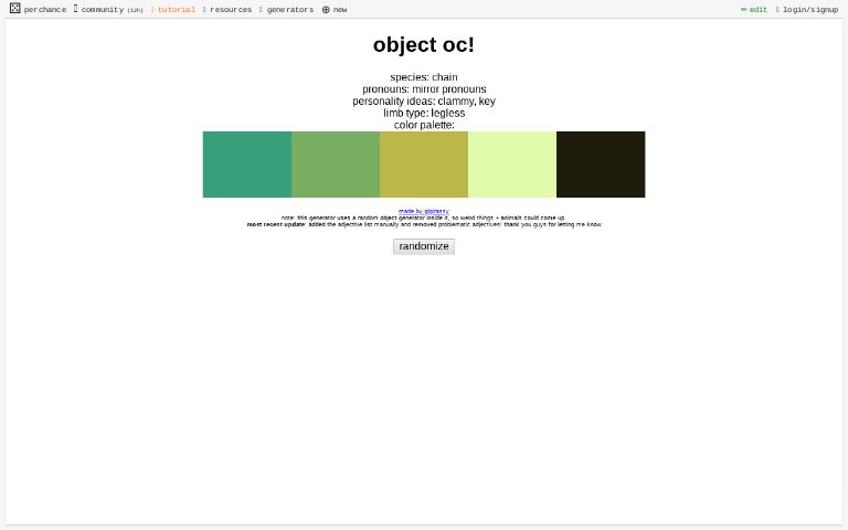 object oc! ― Perchance Generator