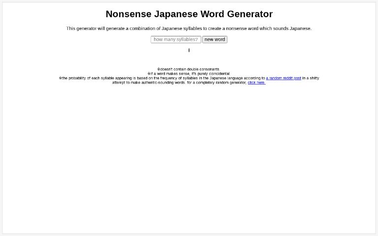 Nonsense Japanese Word Generator