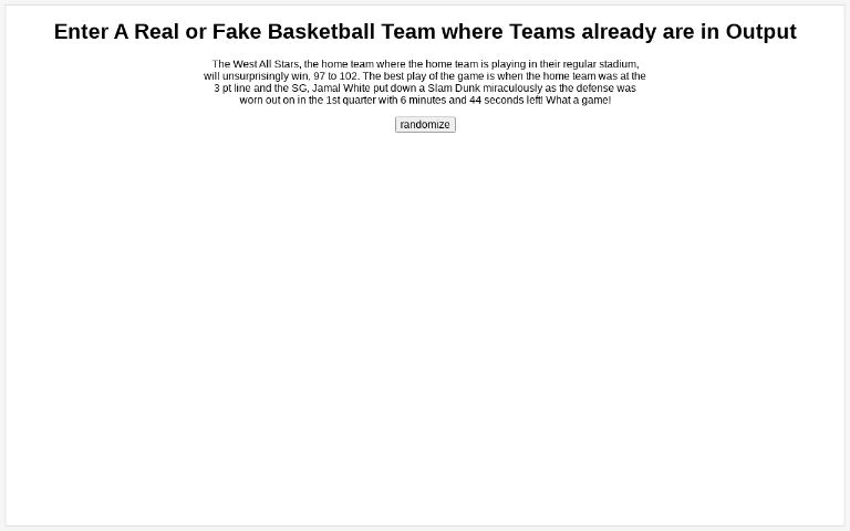 Enter A Real or Fake Basketball Team where Teams already are in Output ...