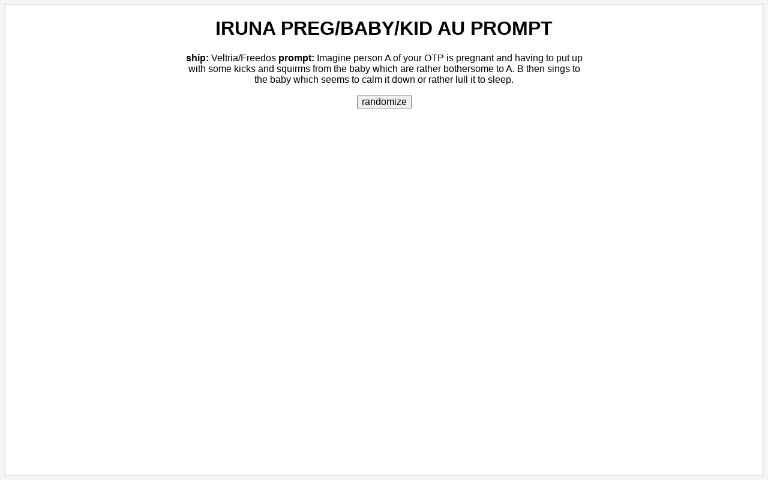 IRUNA PREG/BABY/KID AU PROMPT ― Perchance Generator