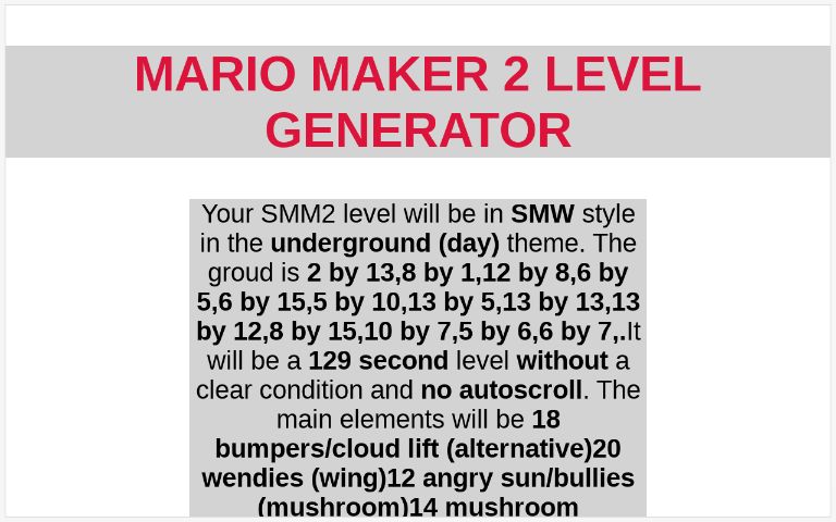 MARIO MAKER 2 LEVEL GENERATOR