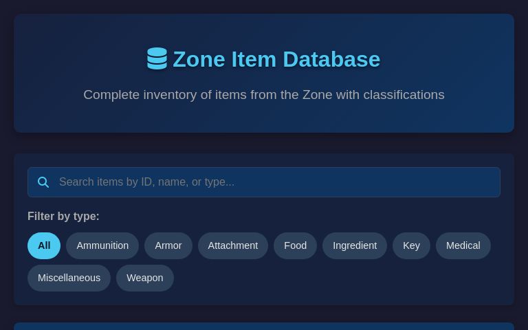 Zone Item Database ― Perchance Generator