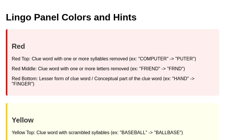 Lingo Panel Colors and Hints ― Perchance Generator