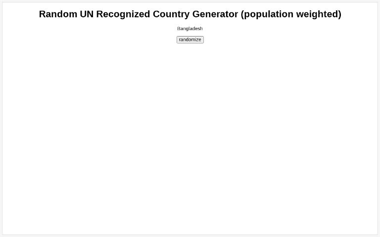 Random UN Recognized Country Generator (population weighted)