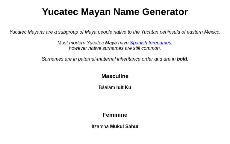 Yucatec Mayan Name Generator