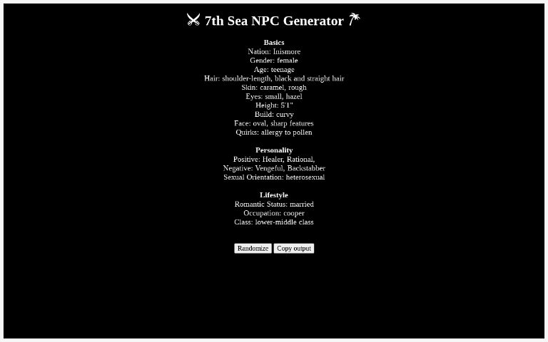 7th Sea NPC Generator