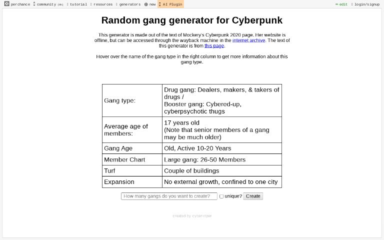 Random gang generator for Cyberpunk