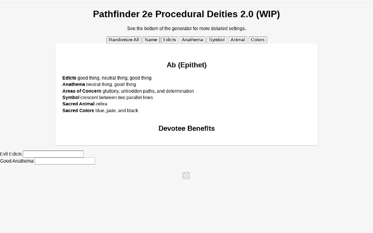 Pathfinder 2e Procedural Deities 2.0 (WIP) ― Perchance Generator