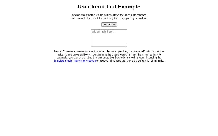 User Input List Example ― Perchance Generator