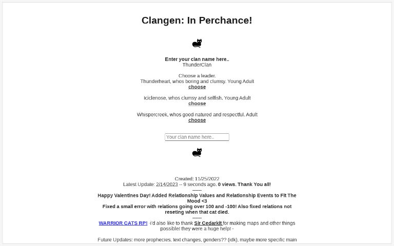 Clangen: In Perchance! ― Perchance Generator