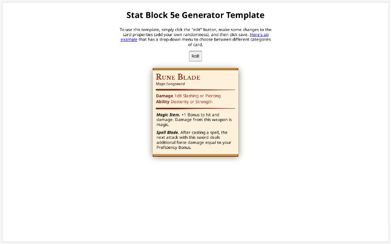 Stat Block 5e Generator Template