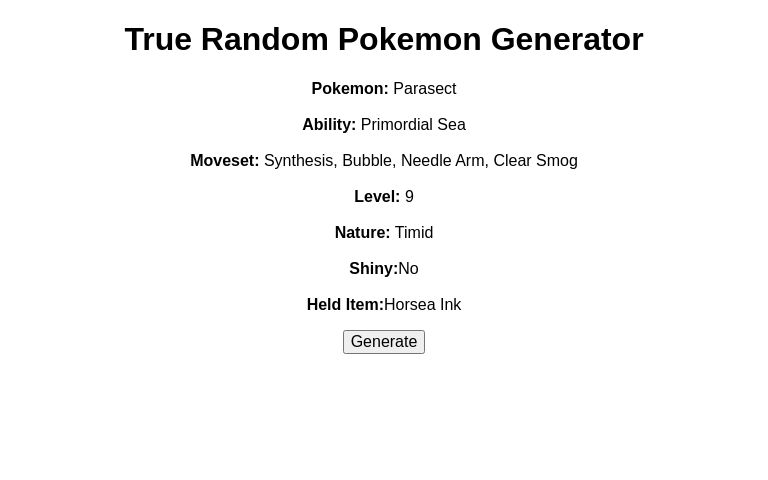 True Random Pokemon Generator