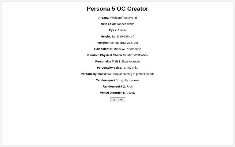 Persona 5 OC Creator ― Perchance Generator