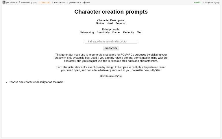 Character creation prompts ― Perchance Generator