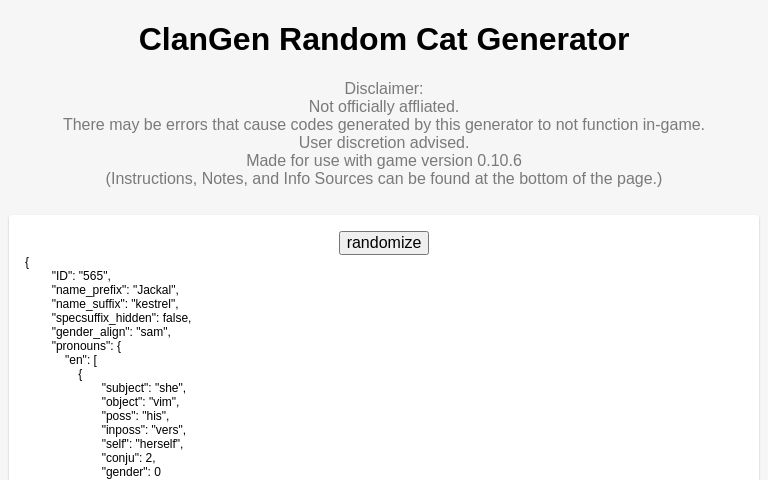 ClanGen Random Cat Generator
