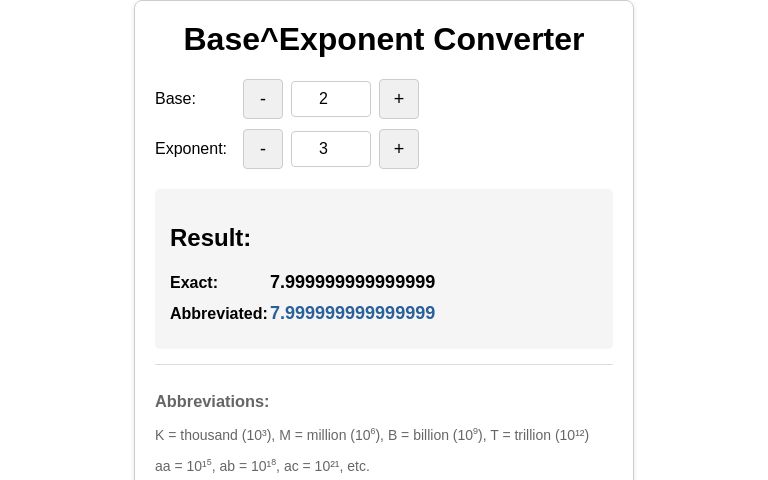 Base^Exponent Converter ― Perchance Generator