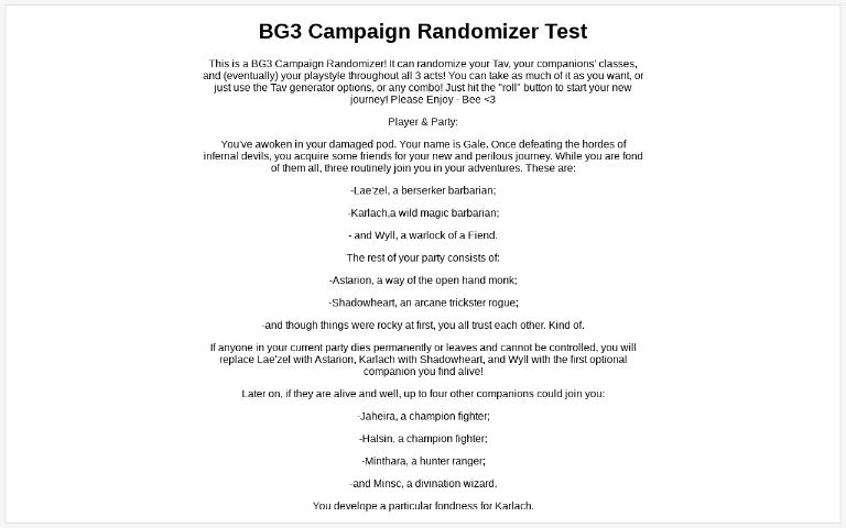 BG3 Campaign Randomizer Test ― Perchance Generator