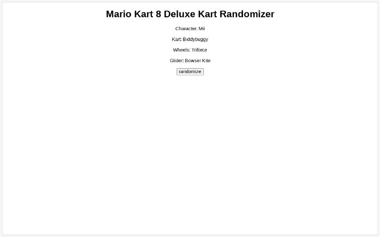 Mario Kart 8 Deluxe Kart Randomizer ― Perchance Generator