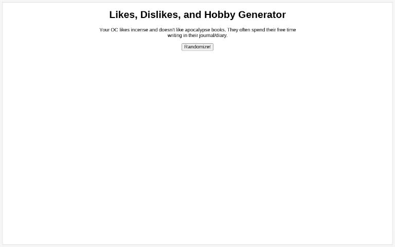 Likes, Dislikes, and Hobby Generator