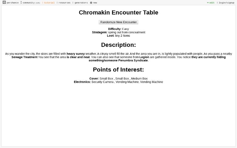 Chromakin Encounter Table ― Perchance Generator