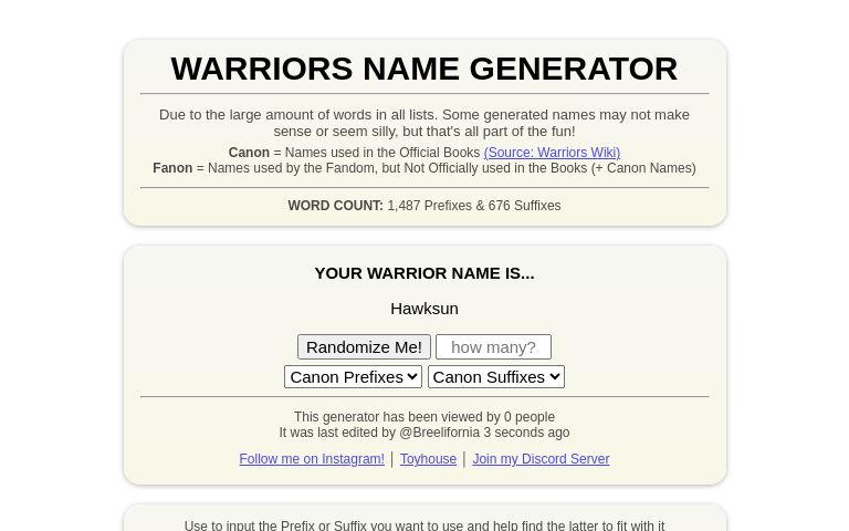WARRIORS NAME GENERATOR