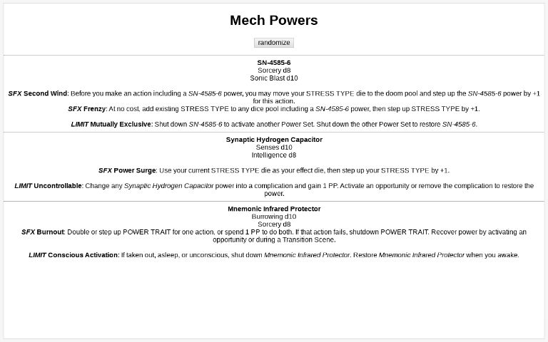 Mech Powers ― Perchance Generator