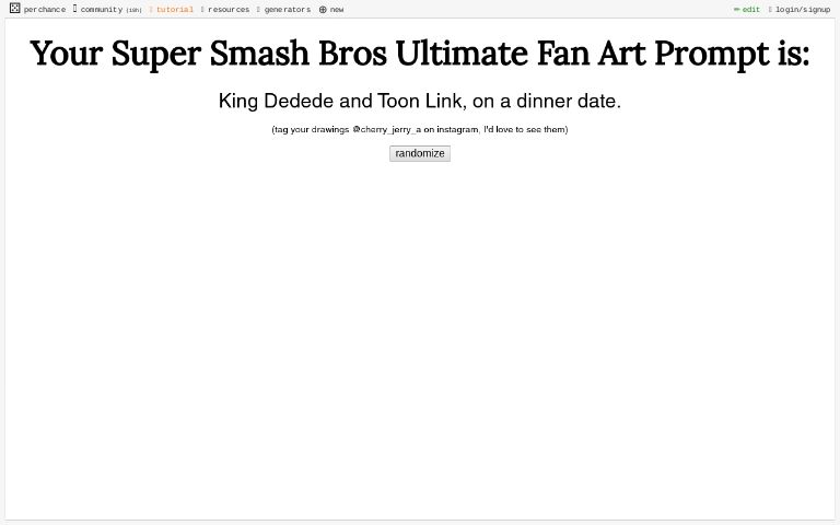 Your Super Smash Bros Ultimate Fan Art Prompt is: ― Perchance Generator