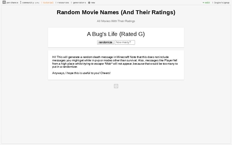 Random Movie Names (And Their Ratings) ― Perchance Generator