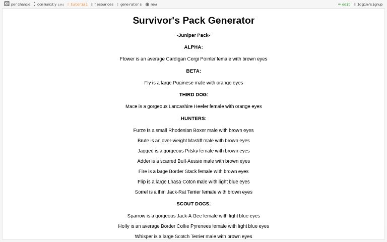 Survivor's Pack Generator