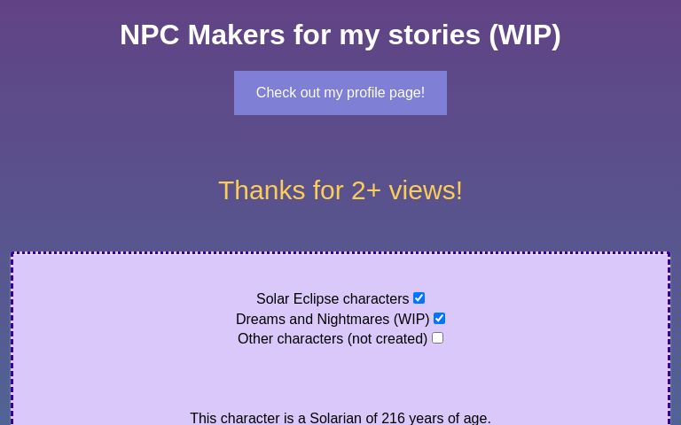 NPC Makers! (WIP) ― Perchance Generator