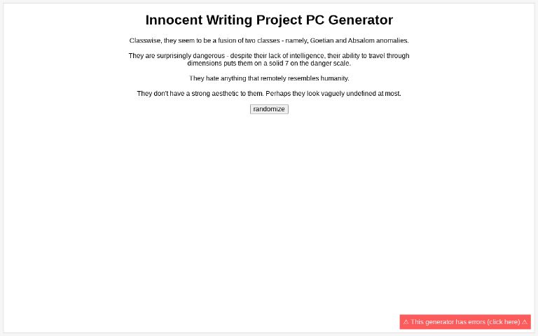 Innocent Writing Project PC Generator