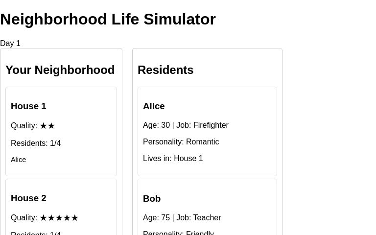 Neighborhood Life Simulator ― Perchance Generator