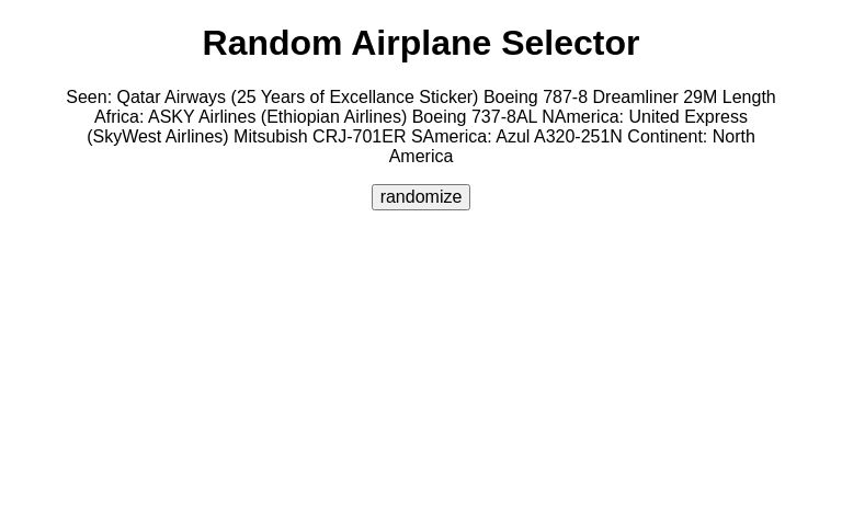 Random Airplane Selector ― Perchance Generator