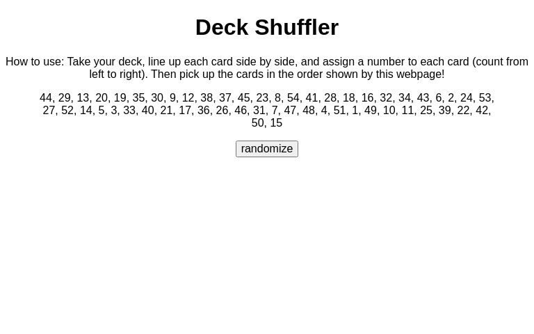 Deck Shuffler ― Perchance Generator