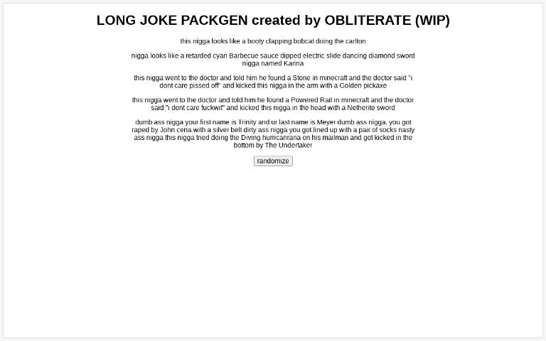 LONG JOKE PACKGEN created by OBLITERATE (WIP) ― Perchance Generator