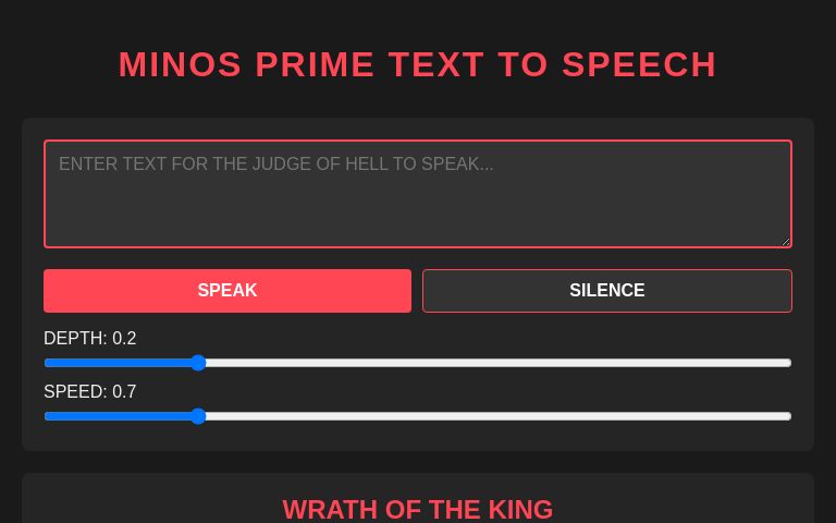 MINOS PRIME TEXT TO SPEECH ― Perchance Generator