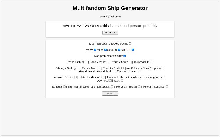 Multifandom Ship Generator