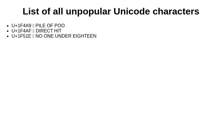 List of all unpopular Unicode characters ― Perchance Generator
