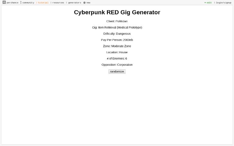 Cyberpunk RED Gig Generator