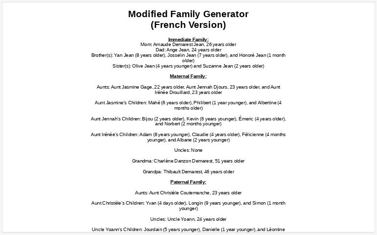Modified Family Generator (French Version)