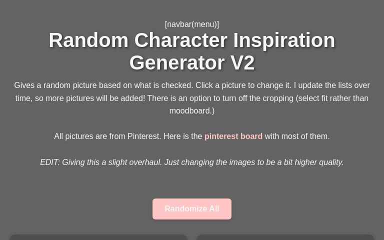 Random Character Inspiration Generator V2
