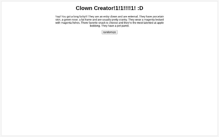 Clown Creator!1!1!!!!1! :D ― Perchance Generator