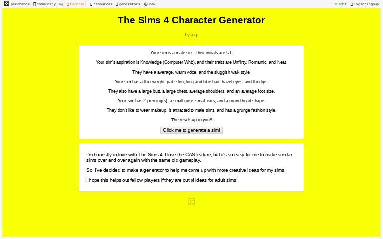 The Sims 4 Character Generator
