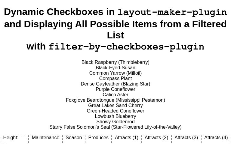 Dynamic Checkboxes in layout-maker-plugin and Displaying All Possible Items from a Filtered ...