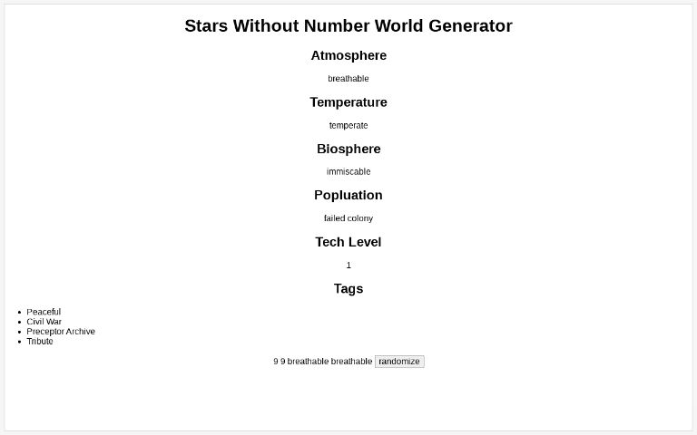 Stars Without Number World Generator