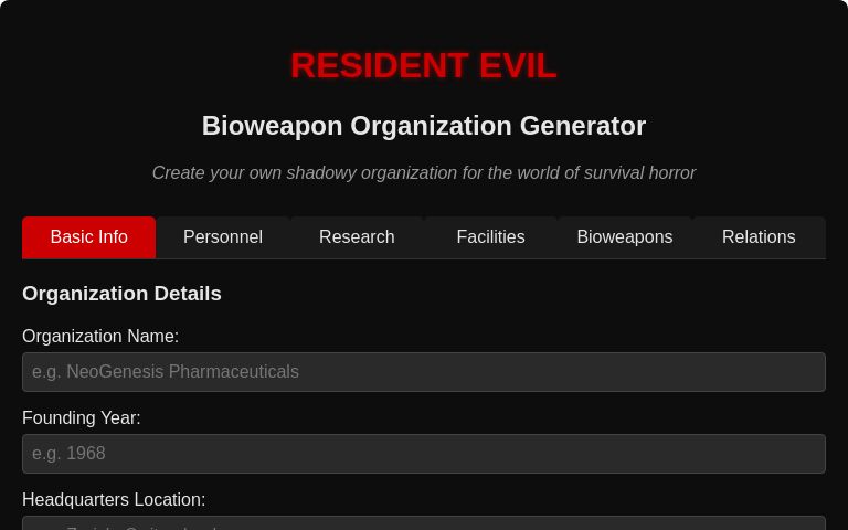 RESIDENT EVIL ― Perchance Generator