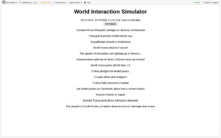 World Interaction Simulator ― Perchance Generator
