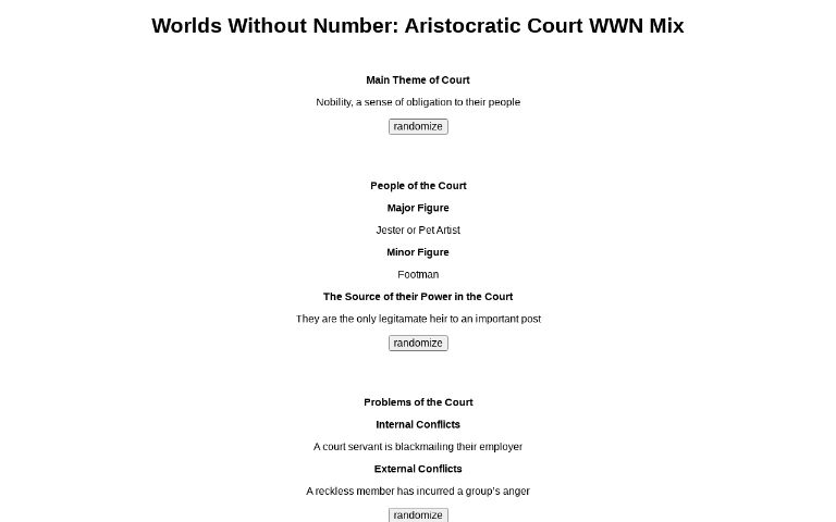 Worlds Without Number: Aristocratic Court WWN Mix ― Perchance Generator